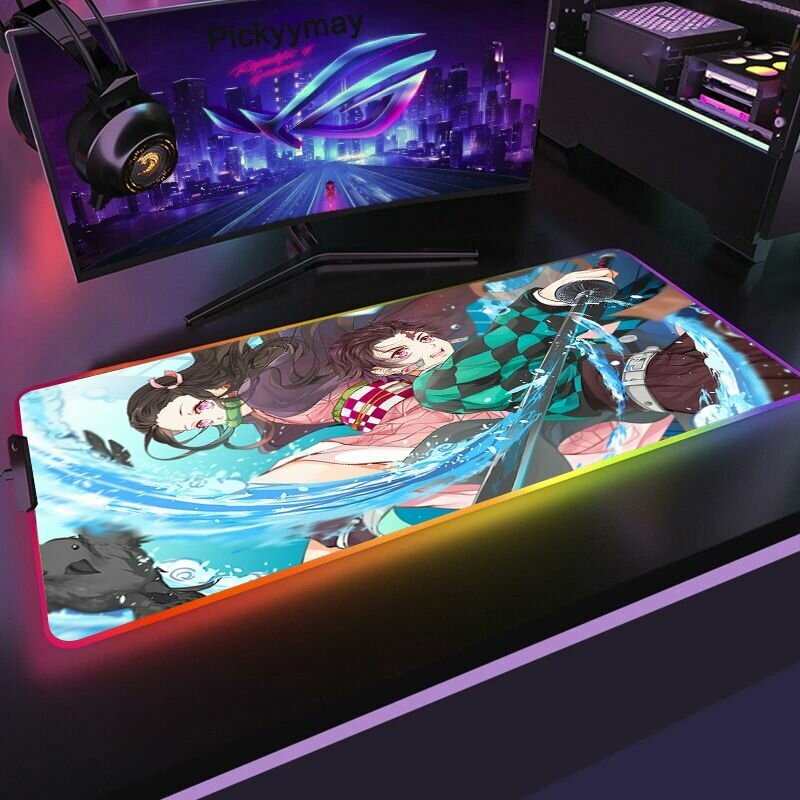 RGB Аниме Demon Slayer XXL 40X90CM коврик для мыши геймерская клавиатура аксессуары для рабочего стола