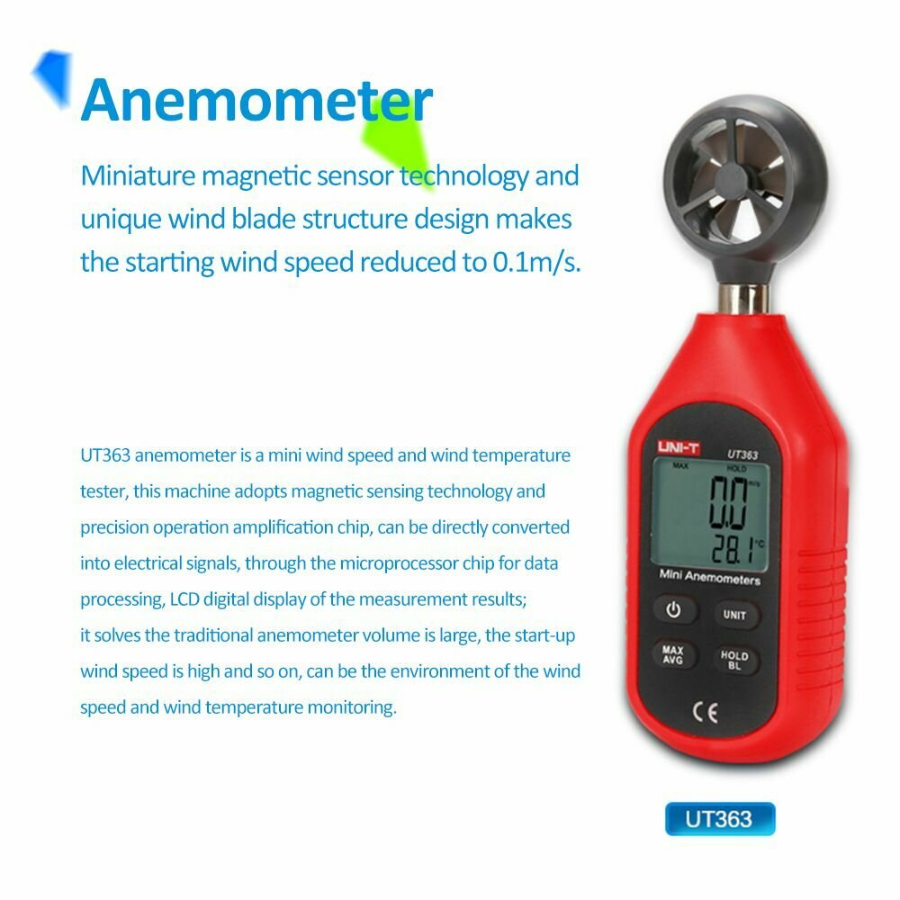 UNI-T UT363 ручной мини цифровой анемометр для измерения скорости ветра