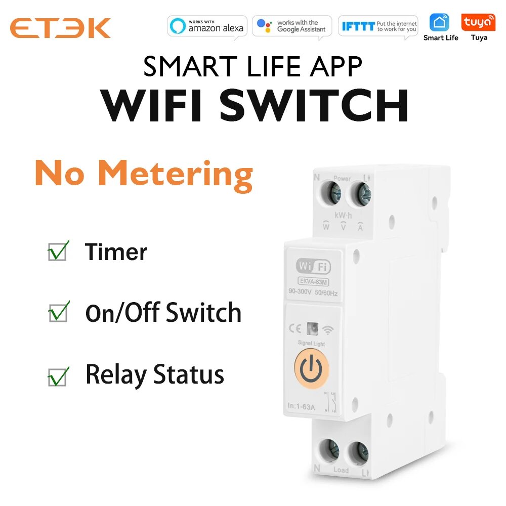 Электр. автомат ETEK TUYA WiFi для умного дома 1-63A Metering