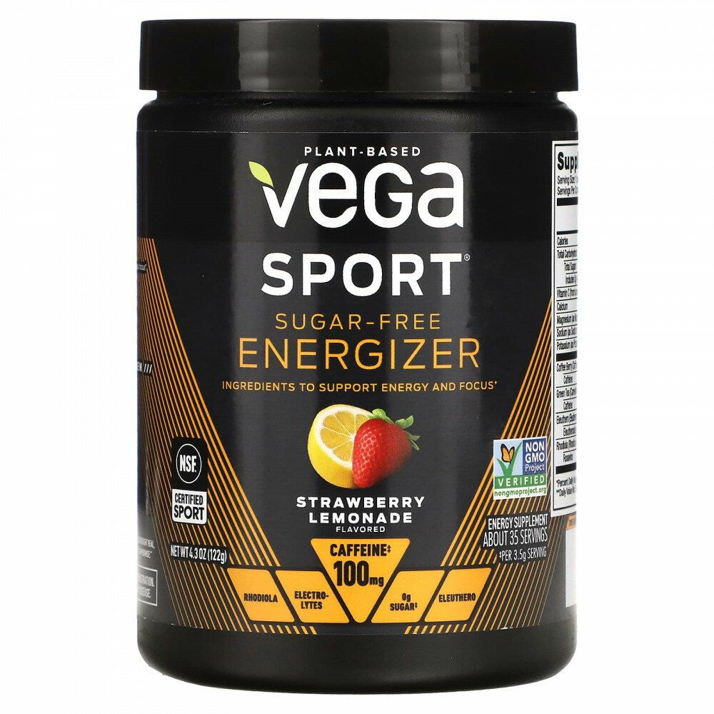 Vega, Sport®, предтренировочное средство без сахара, клубничный лимонад, 122 г (4,3 унции)