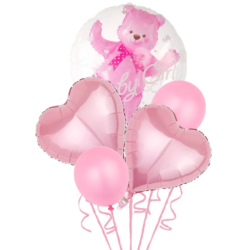 MOONBIFFY 24-дюймовый прозрачный гелиевый шар медведь синий розовый Розовый, pink bear set of 5