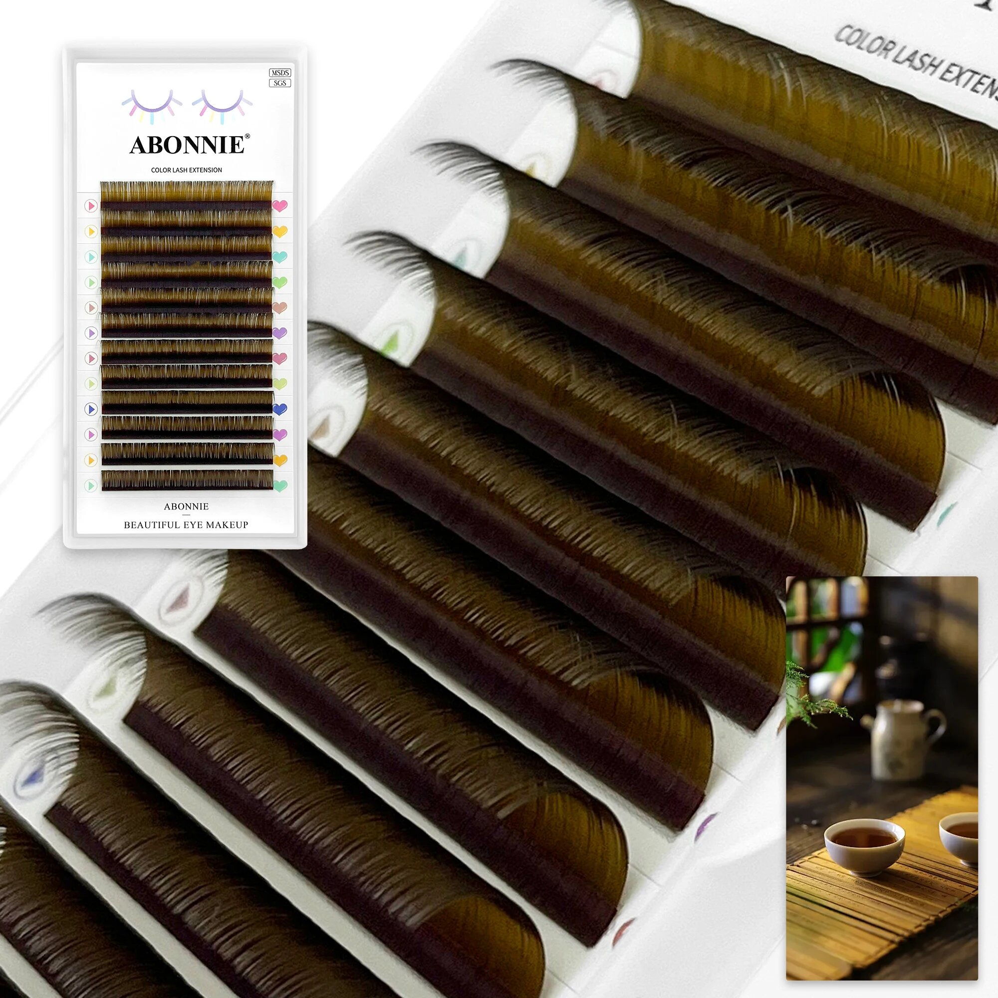 Лаканаку Классические натуральные ресницы 12 рядов D, 0,07 мм, 10 мм, Tea Brown