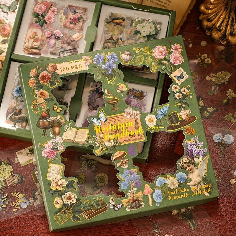 Набор наклеек, ПЭТ материал Винтажный стиль Многоэлементный узор Материалы для творчества своими руками 100 листов/коробка