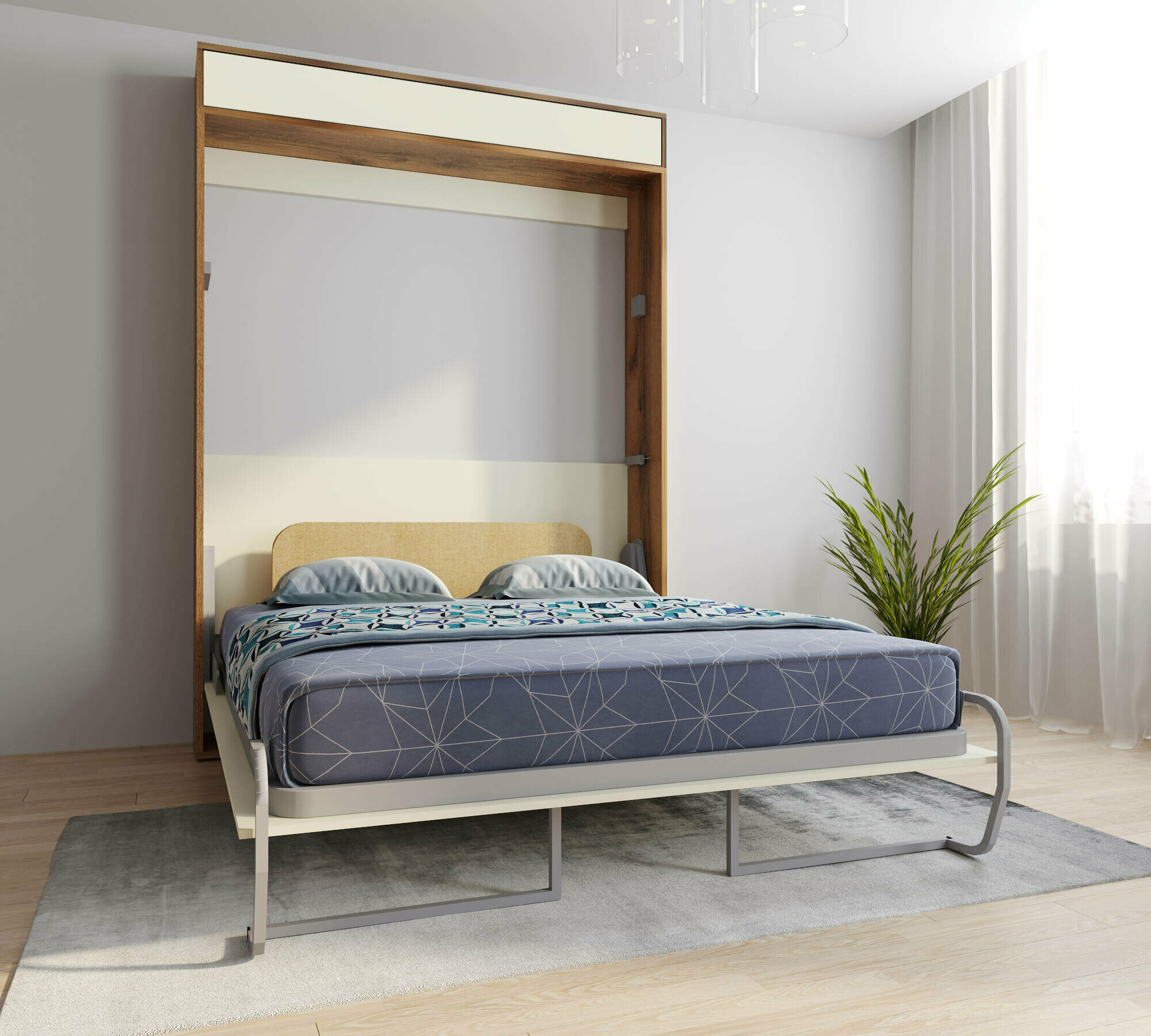 Шкаф кровать-трансформер с изголовьем Ergoroom Летто 1400 с антресолью Лайт Янтарь