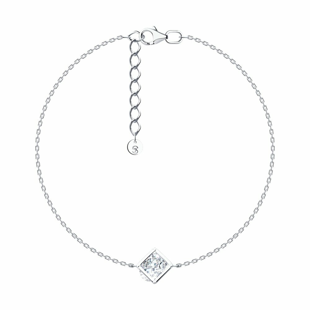 Браслет, серебро, 925 проба, родирование, фианит