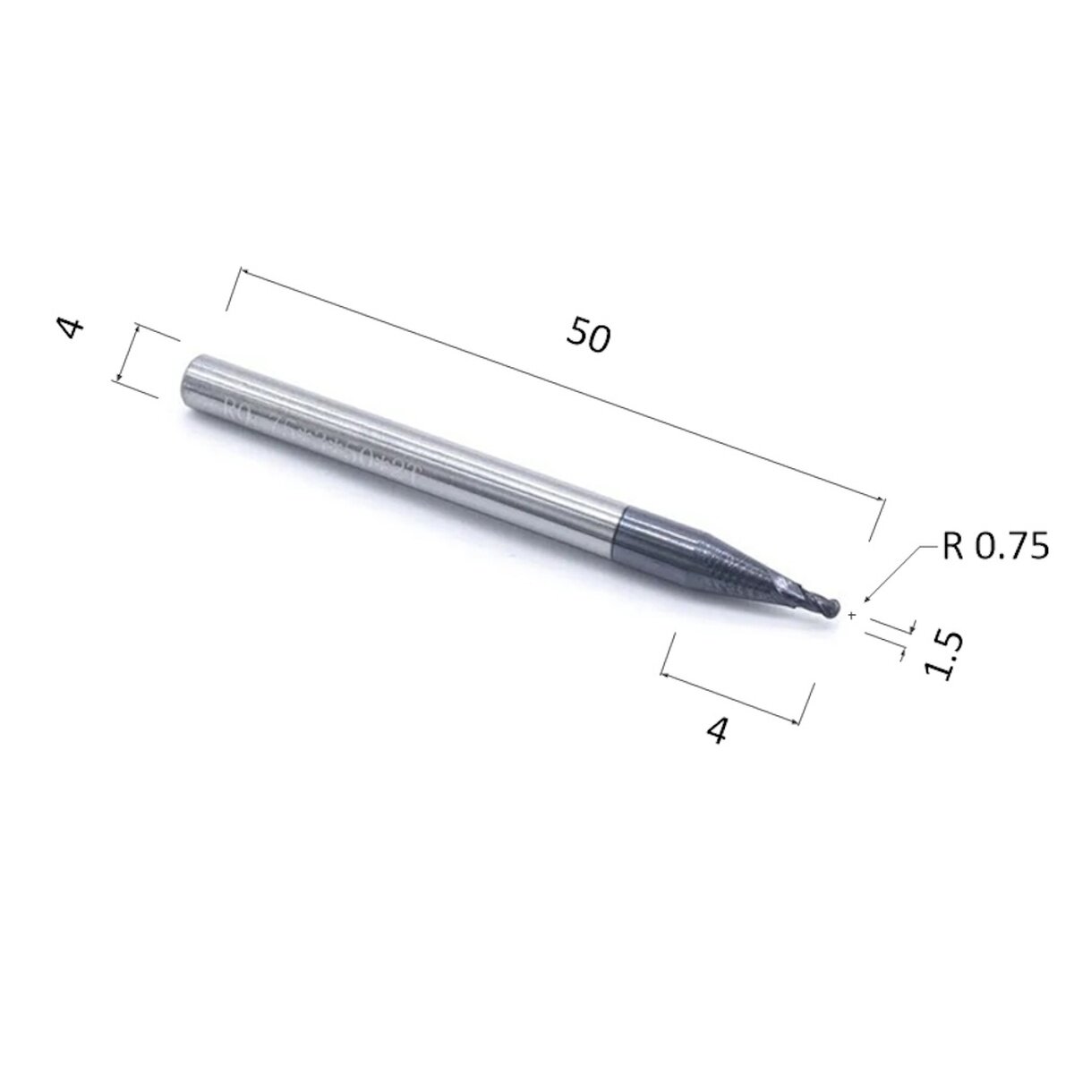 Фреза DJTOL AS2QX015 двухзаходная сферическая с покрытием AlTiN по стали, цветным металлам алюминий, латунь, медь бронза