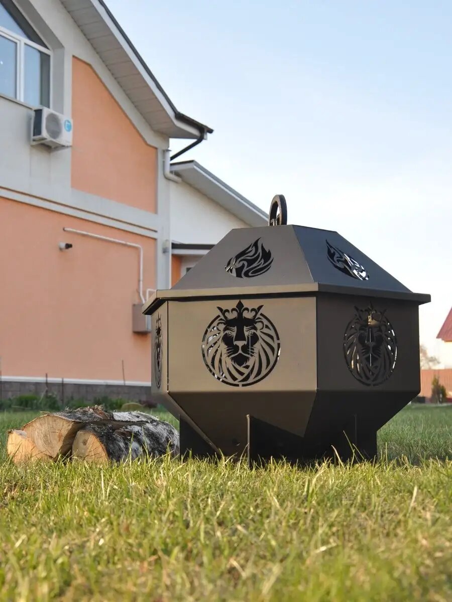 Костровая чаша «Лев» с крышкой, 65 см, сталь 3 мм