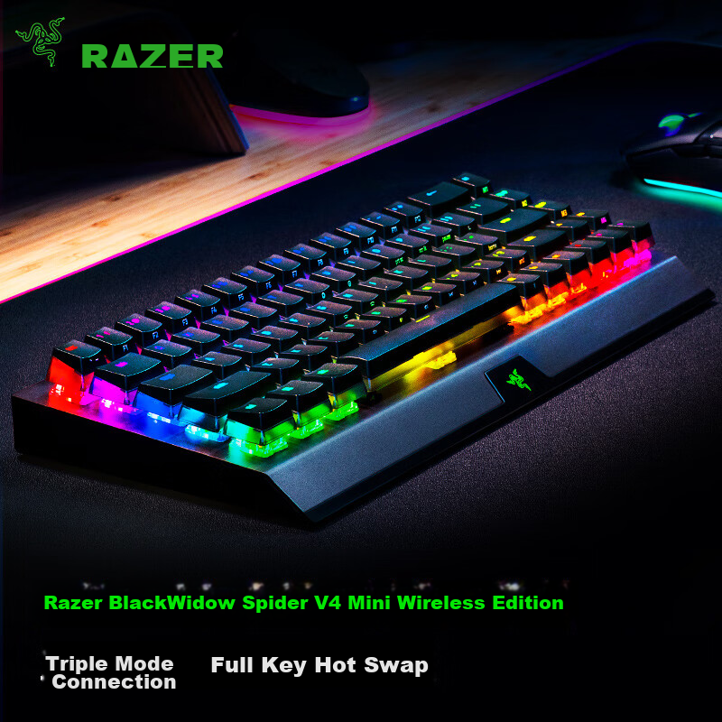 Механическая клавиатура Razer BlackWidow V4 Mini, черная, трехрежимная, Mini Spider, RGB, Orange Switch