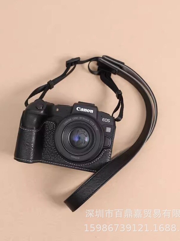 Чехол для камеры Canon R8/RP, кожаный, черный, с плечевым ремнем