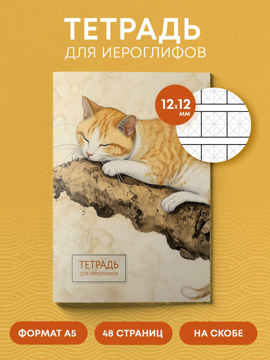 Тетрадь для иероглифов (рыжий котик)