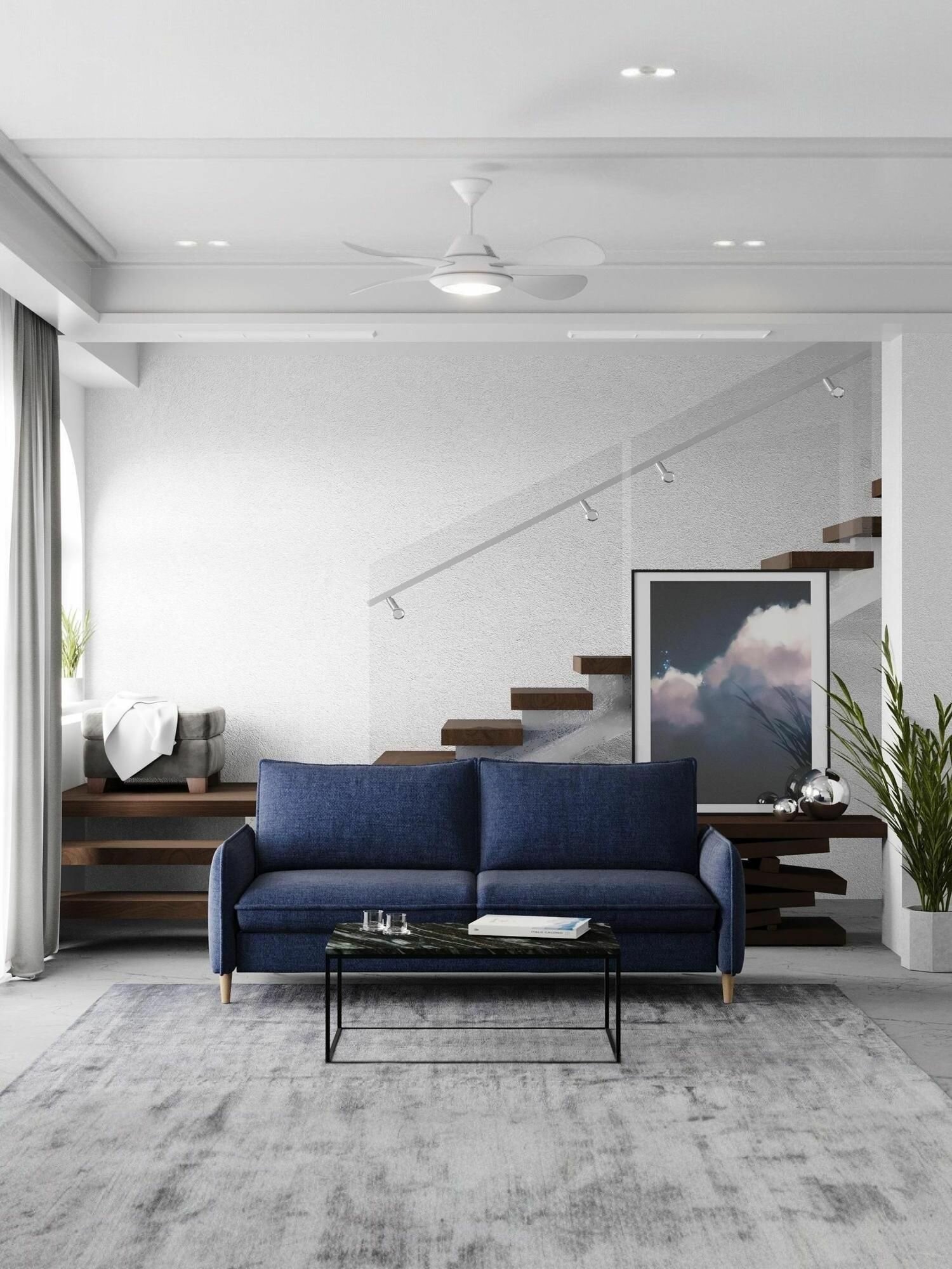 Прямой диван Manons Maison Мальта, раскладной механизм Еврокнижка (Тик-так), Велюр светло-синий, 215х106х90 см