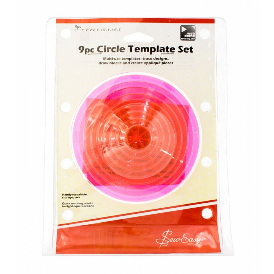 Лекала универсальные Круги 1, 1.5, 2, 2.5, 3, 3.5, 4, 4.5, 5 1", 1.5", 2", 2.5", 3", 3.5", 4", 4.5", 5 розовый прозрачный HEMLINE ERGG06. PNK