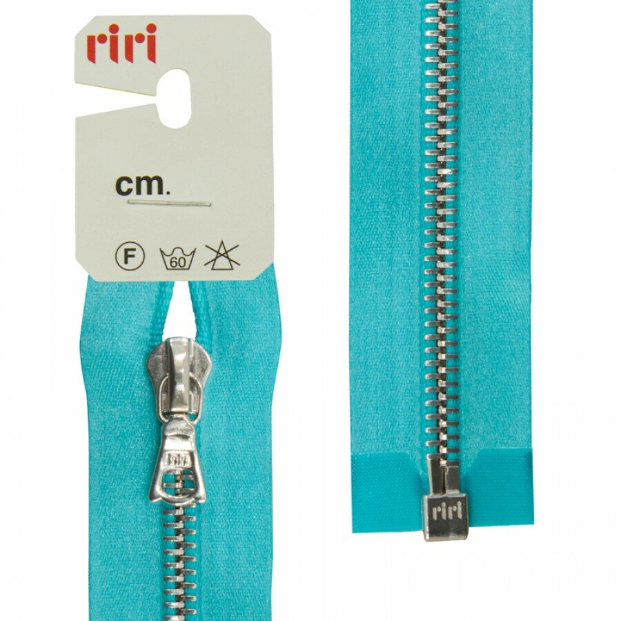 Молния металл, Ni, разъёмная 1 замок, на атласной тесьме, 6 мм, 70 см, цвет 5859, бирюзовый