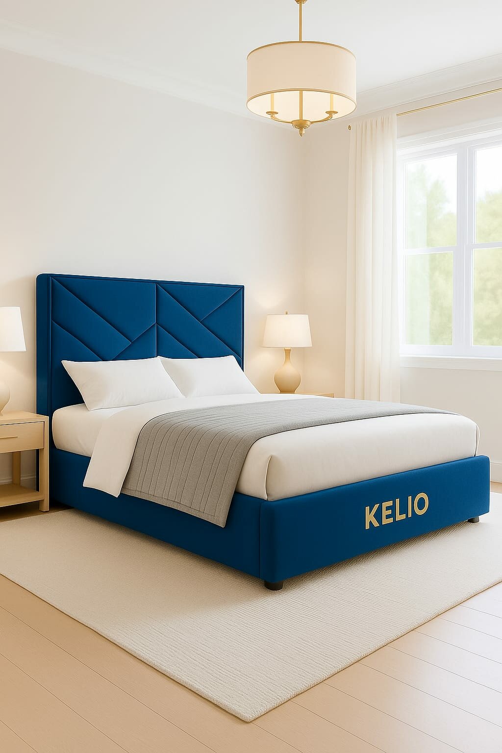 Кровать двуспальная 160Х200 см Afina подъемный механизм, ортопедическое основание, мягкое изголовье синий