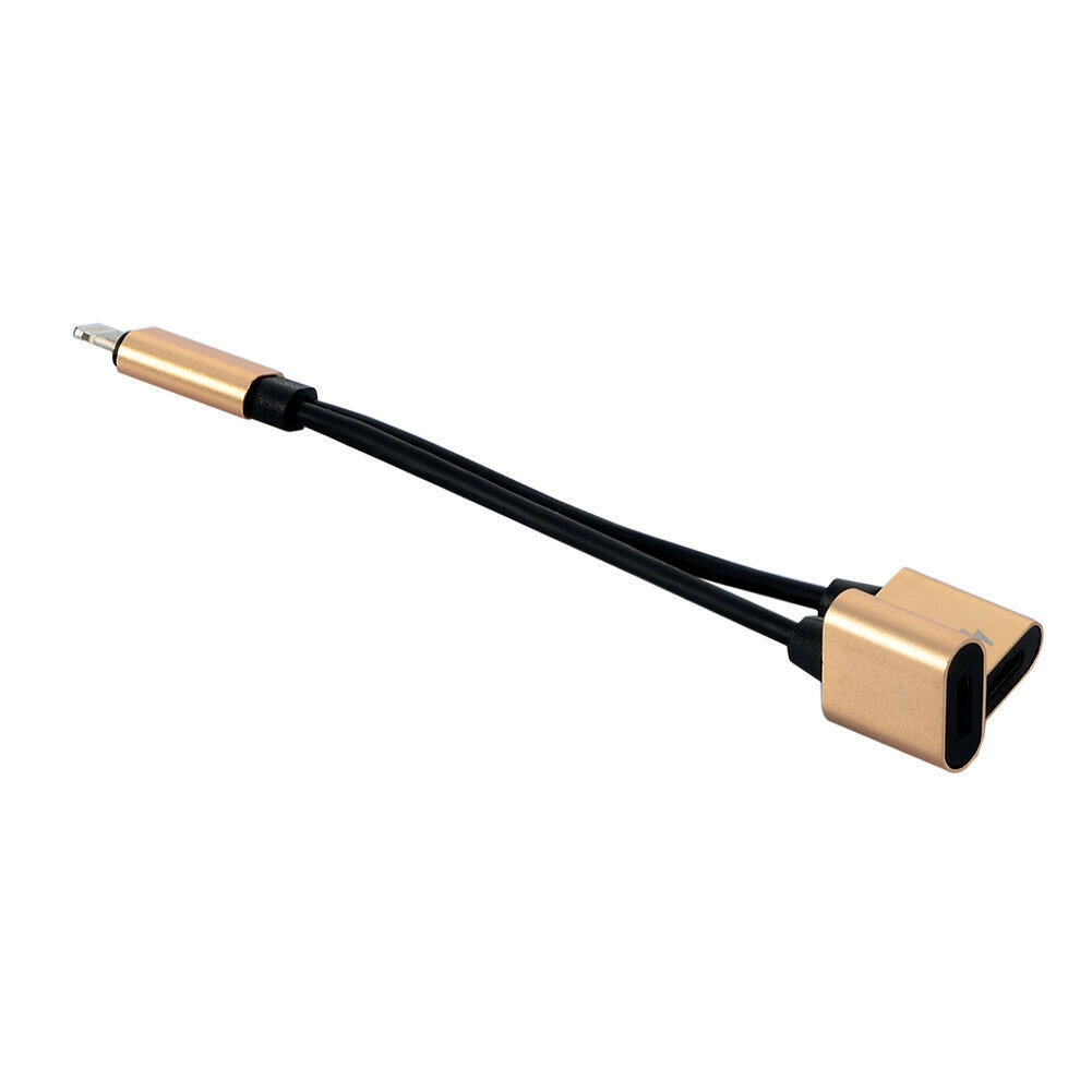 Адаптер двойной lightning с серебряной оболочкой для подключения наушников черный золото