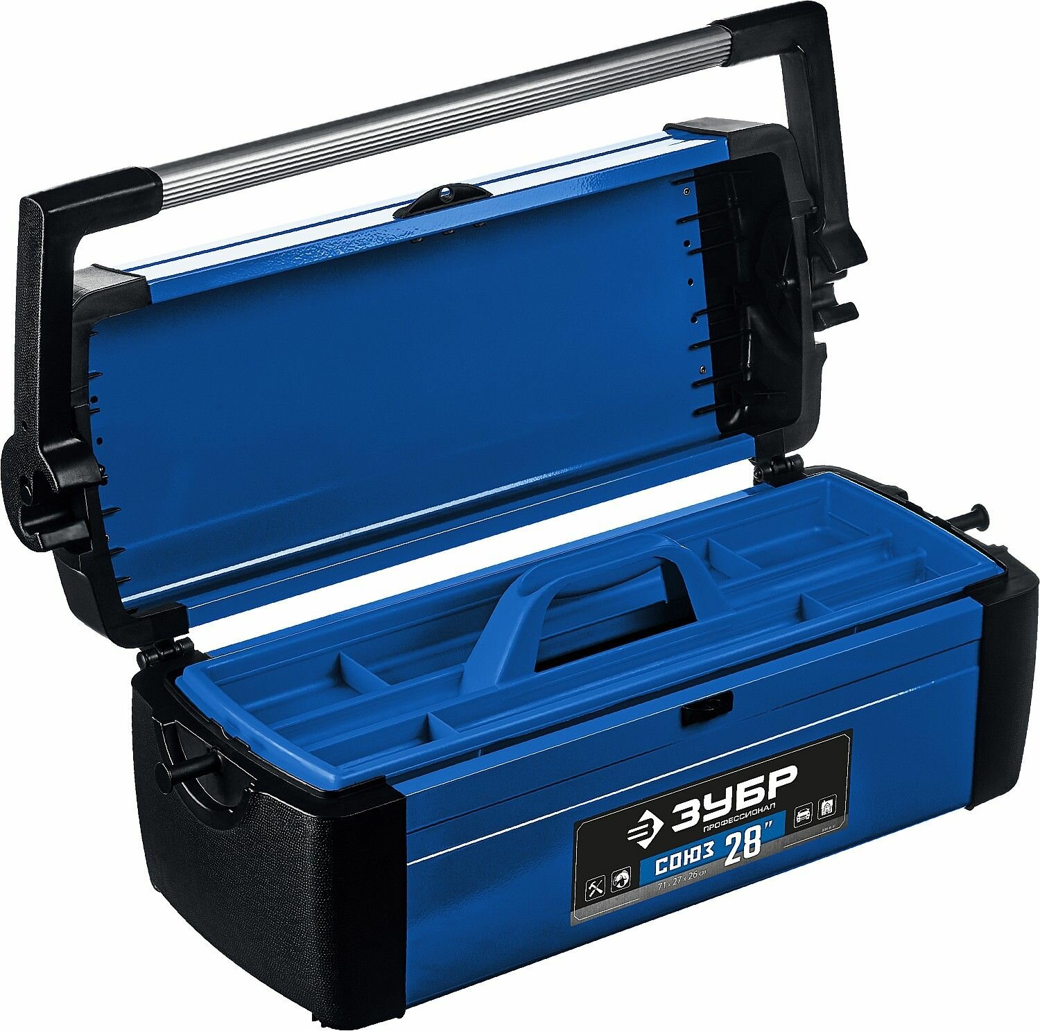 Металлический ящик для инструментов ЗУБР СОЮЗ-28, 710x270x260 мм, 28", профессиональный 38151-28_z01