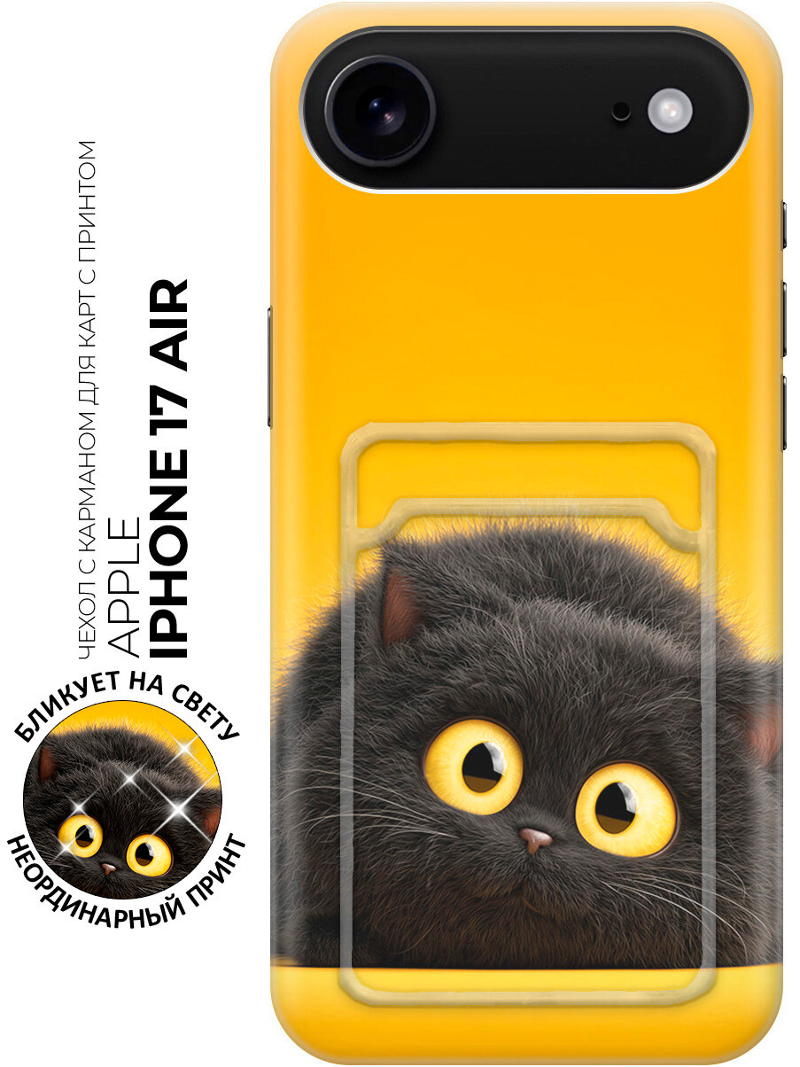 Силиконовый чехол на Apple iPhone 17 Air с принтом "Чёрный кот на солнечном фоне" с карманом для карты
