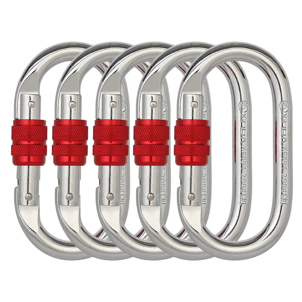 XINDA Карабин о-образный серебристый чёрный легированная сталь 25kN Silver-5PCS