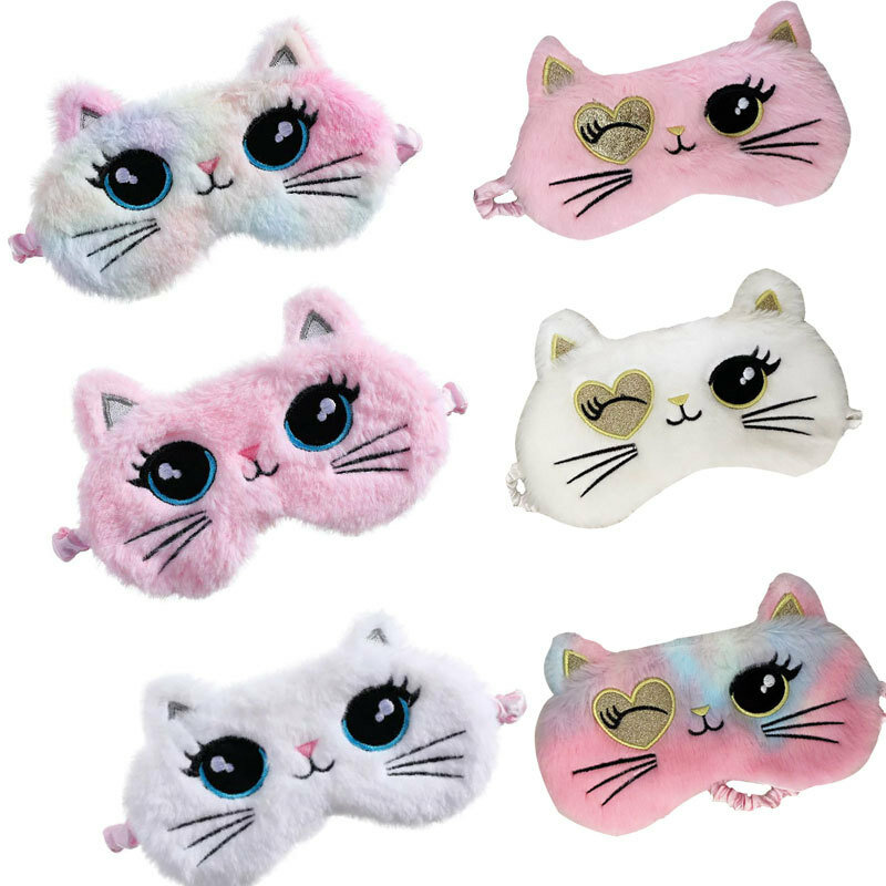 6 плюшевых масок для сна в виде кошек, милые 3D-маски в виде кошачьих глаз розового и белого цвета для детей и взрослых, мягкие плюшевые маски для сна, путешествий и отдыха, удобные повязки на глаза