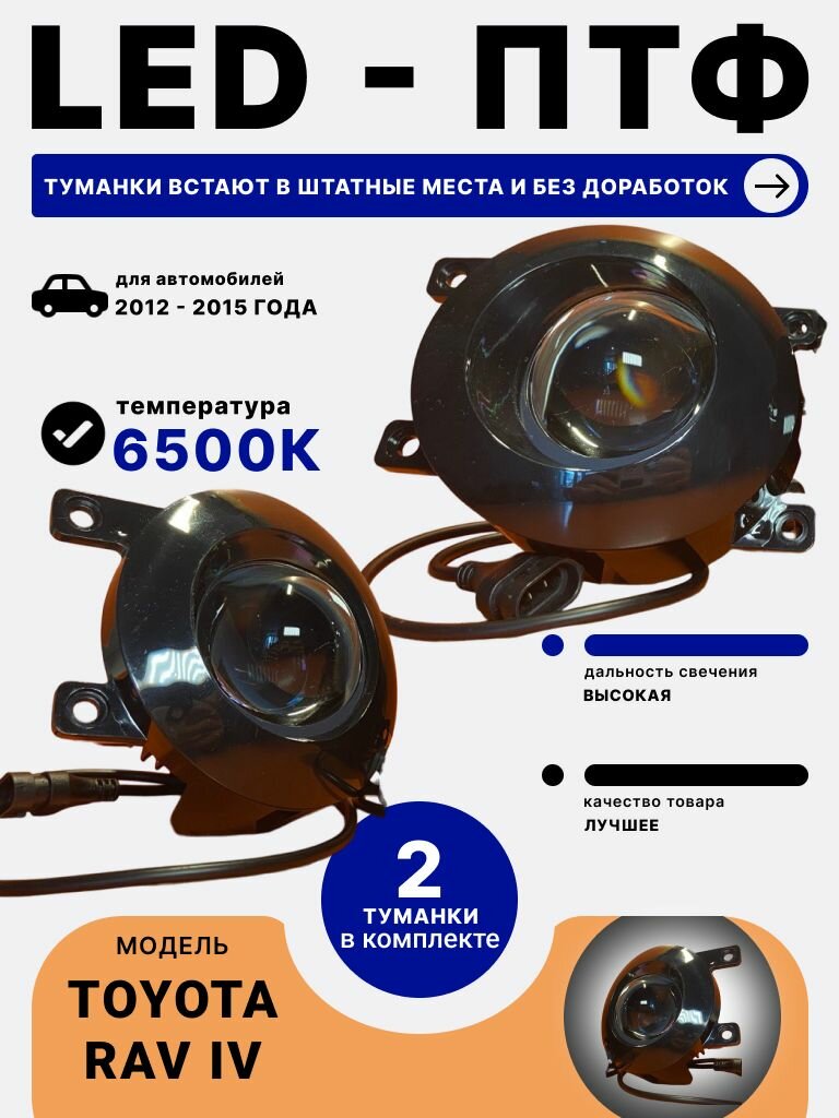 Противотуманные LED - фары Toyota Rav IV (2012 -2015) (6500К/250w/35000lm) лазер комплект 2шт; SM