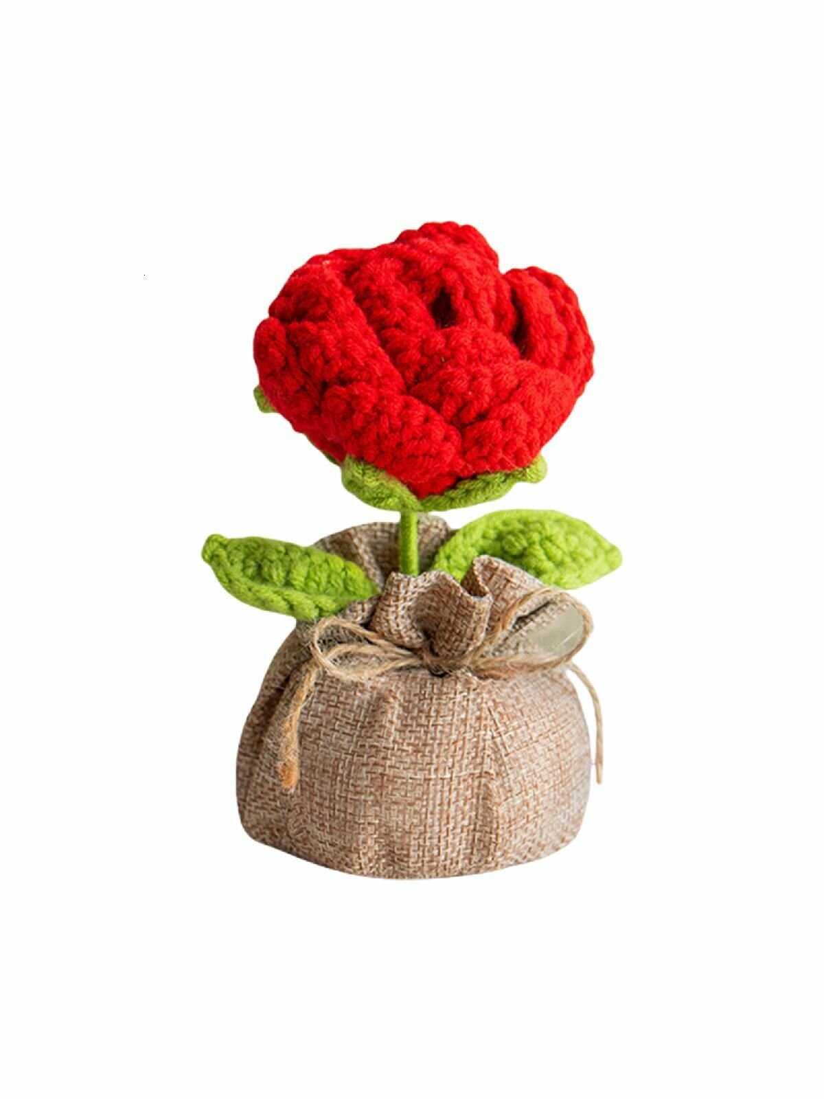 Статуэтка, Имитация цветочного украшения счастливой сумки, связанной вручную крючком- розово-красная счастливая сумка