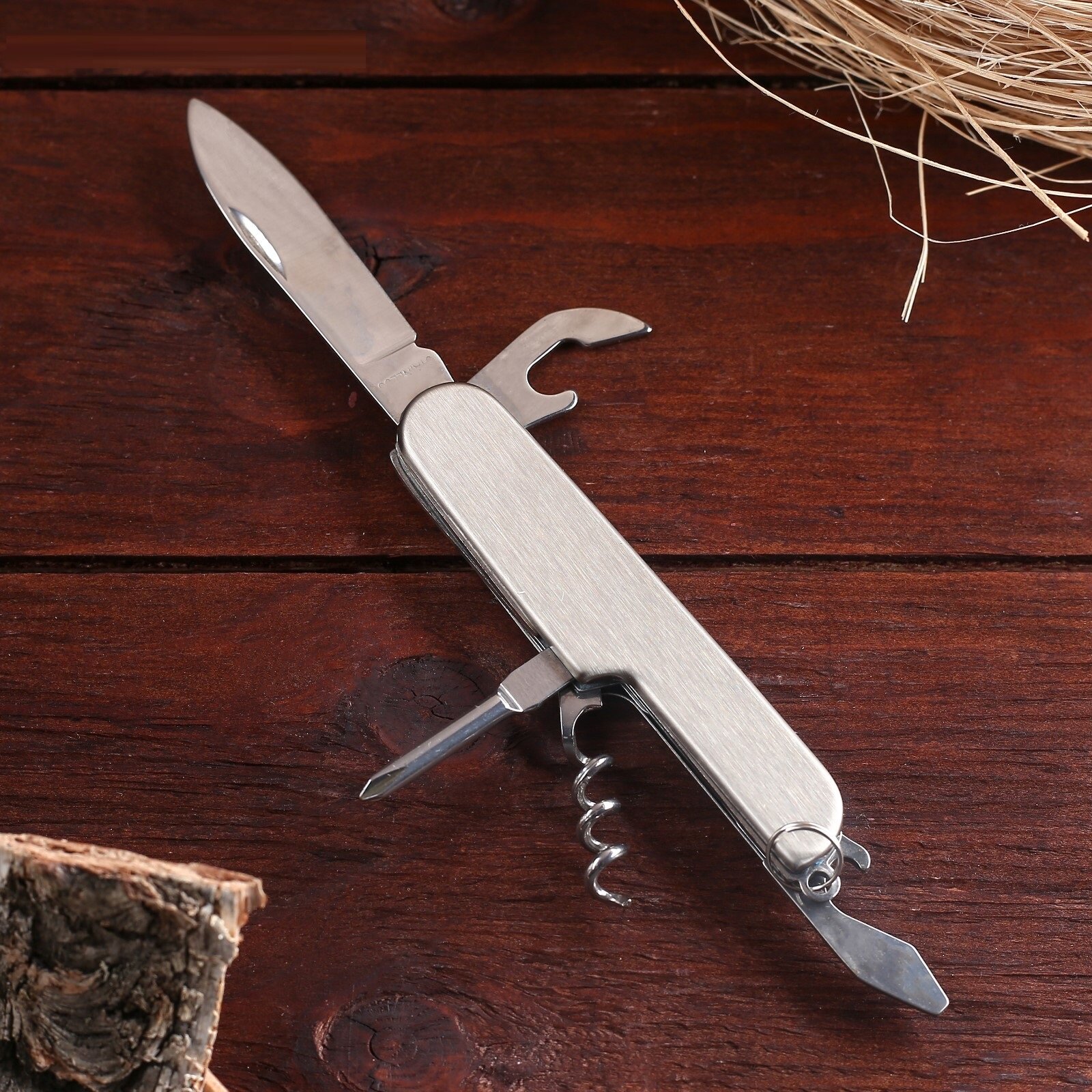 Нож швейцарский Мастер К 6в1, под гравировку, серебристый, сталь, 62 г