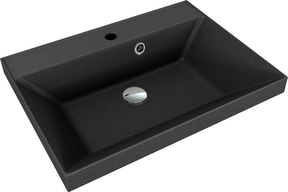 Мебельная раковина Florentina Астория 60 накладная, из литьевого мрамора, черная, серая, матовая, раковина для ванной, прямоугольная