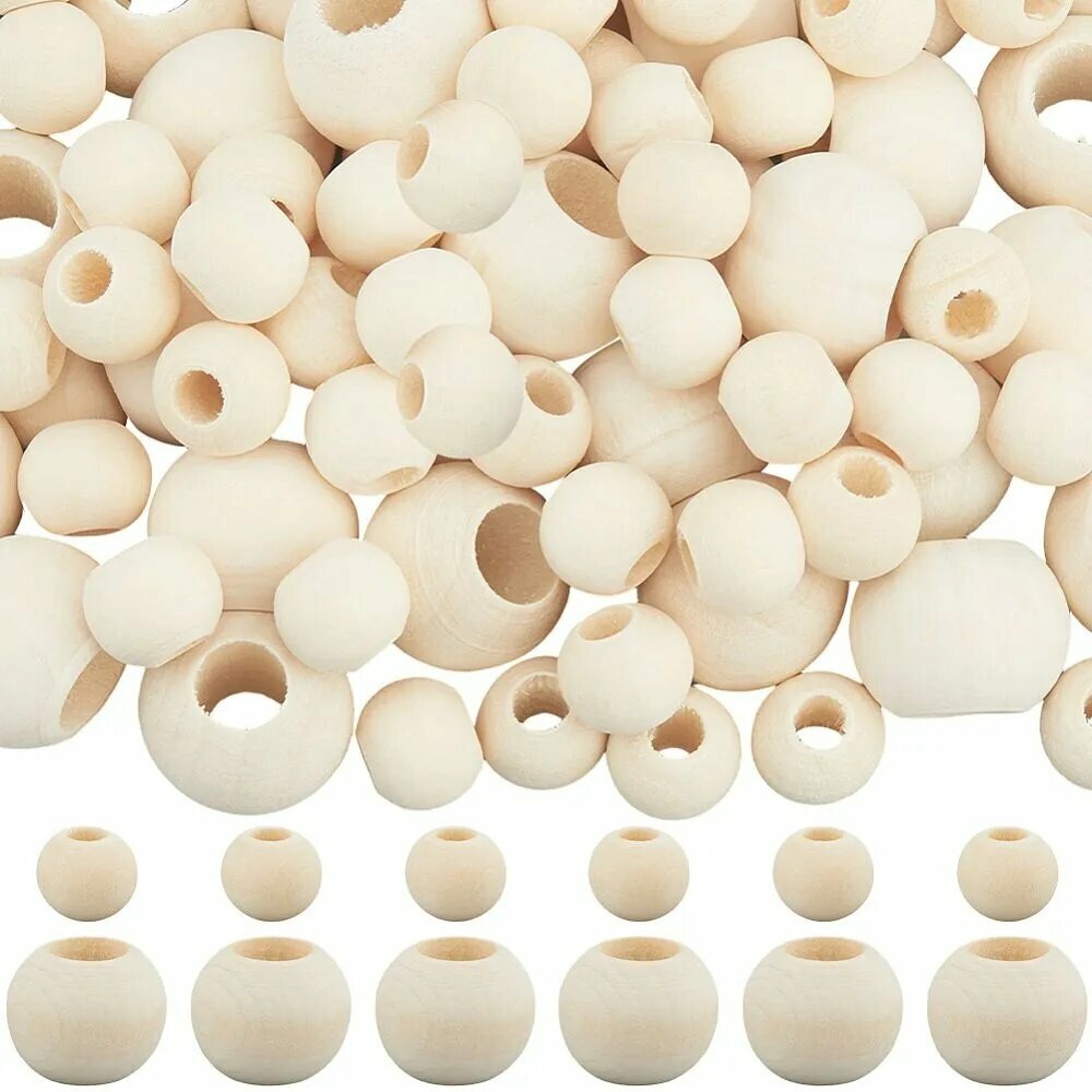 150 шт. натуральных необработанных деревянных бусин, макраме, круглые деревянные бусины с большим отверстием