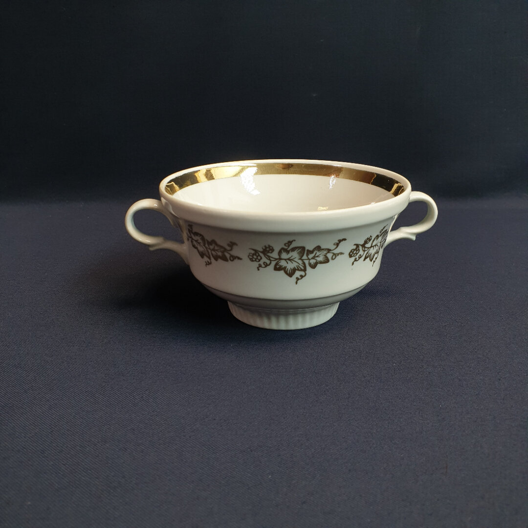 Бульонница Полонное, фарфор позолота 350 мл, винтаж СССР