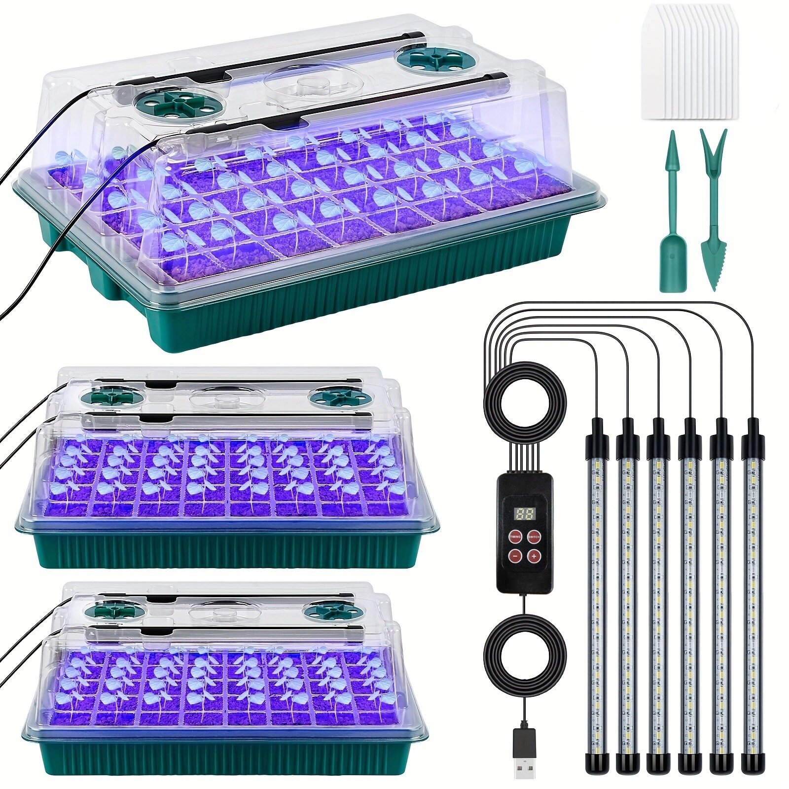 Минипарник для рассады с освещением и вентиляцией (3 лотка по 40 ячеек в каждом + 6 ламп)