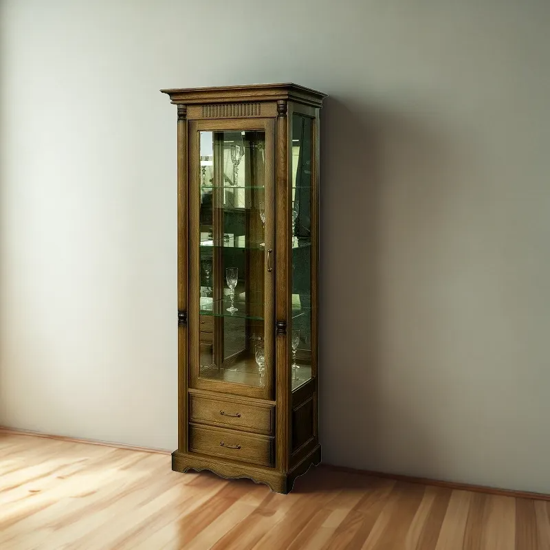Шкаф-витрина Бланш 01, классический орех 2 + тонировка, 70*50*220, массив сосны.
