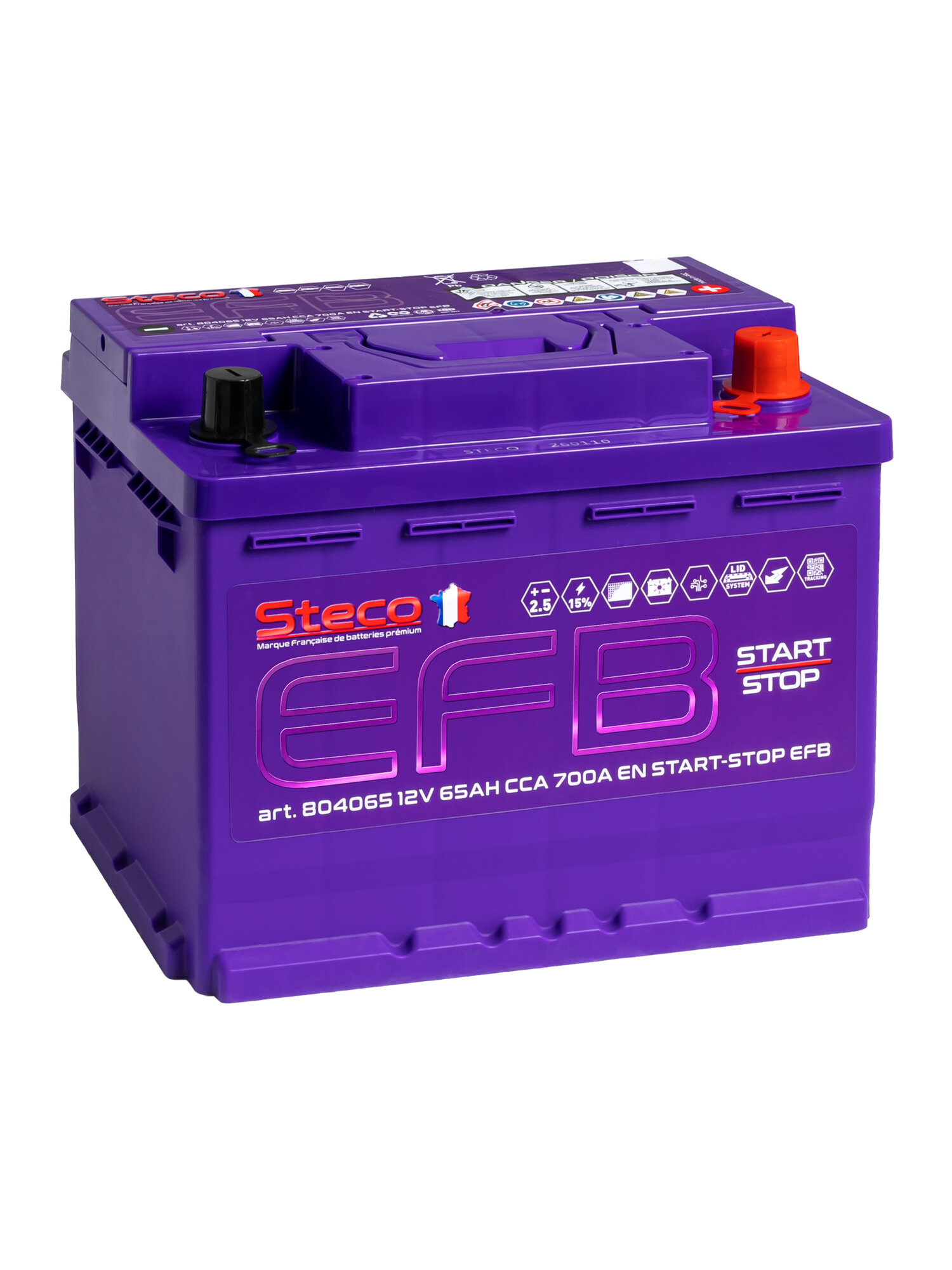 Аккумулятор STECO EFB Старт-Стоп 65ач, обратная полярность, 2025й год
