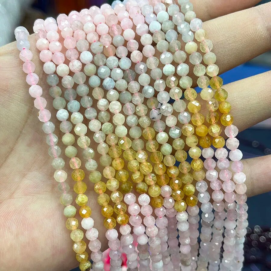 Натуральный кристалл морганит круглый шар свободные бусины граненый камень для изготовления ювелирных изделий DIY браслет ожерелье аксессуары 15 дюймов 4 мм