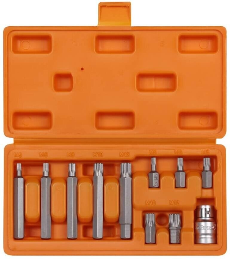 Набор бит вставок SPLINE 3 8 30мм и 75мм с держателем бит 1 2 DR 11 предметов в кейсе AIRLINE AT-B-50