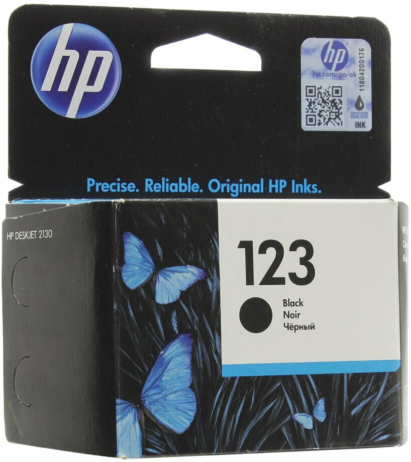 Картридж струйный HP (F6V17AE) Deskjet 2130, №123, чёрный, оригинальный, ресурс 120 стр, 362197