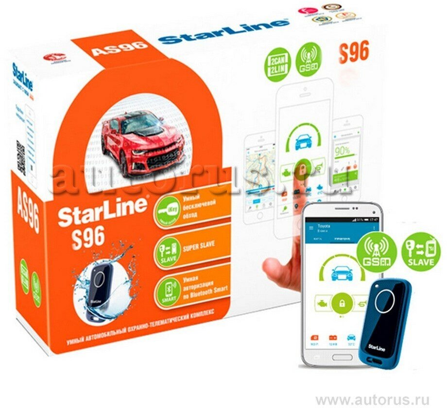 Сигнализация star line s96 bt gsm, 2can+4lin, брелокметка ble 2 шт, запуск, сирена starline 4002090