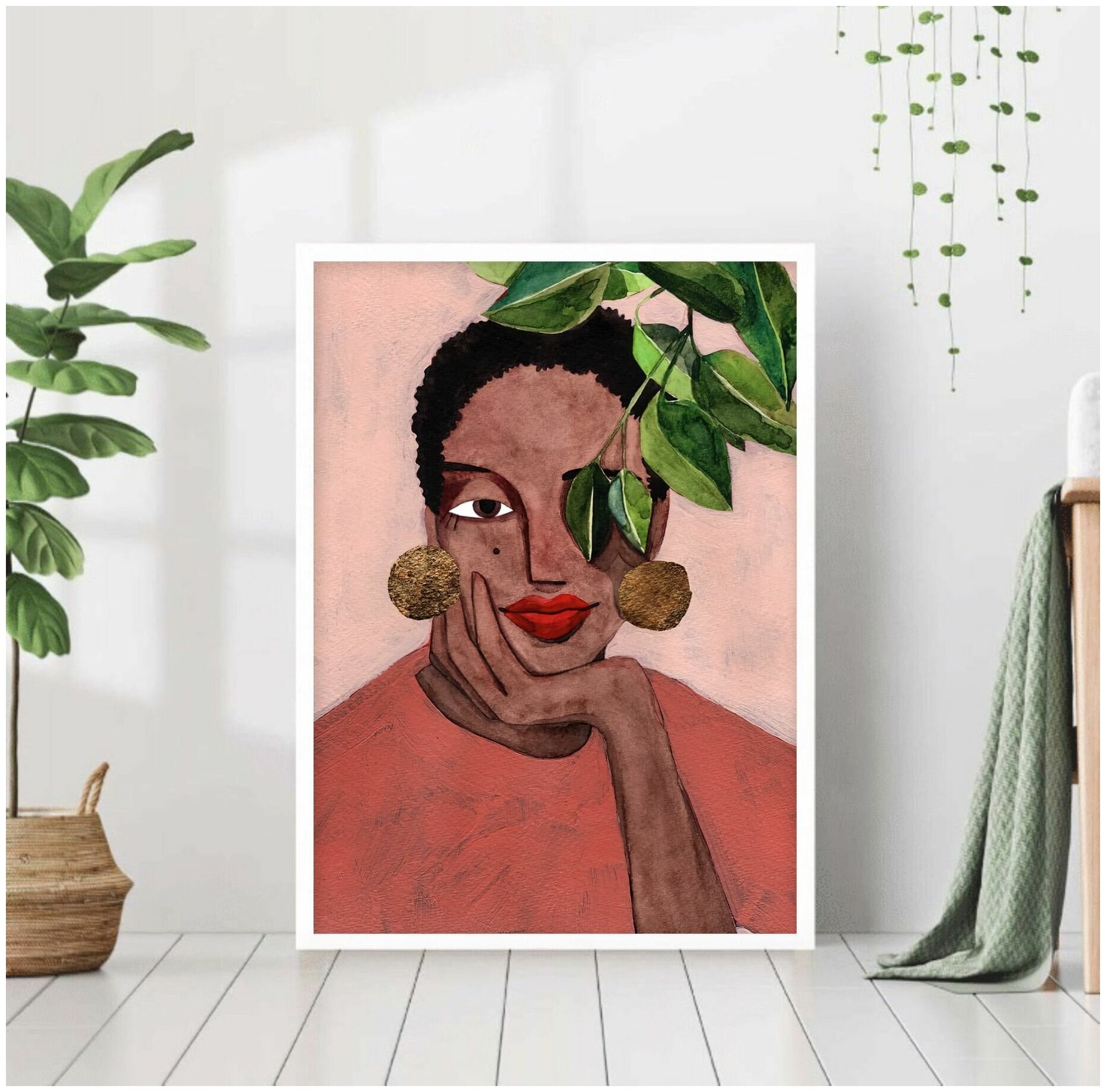 Постер " Бруно Манкузо девушка рисунок, репродукция" 50x70 в белой рамке для интерьера на стену