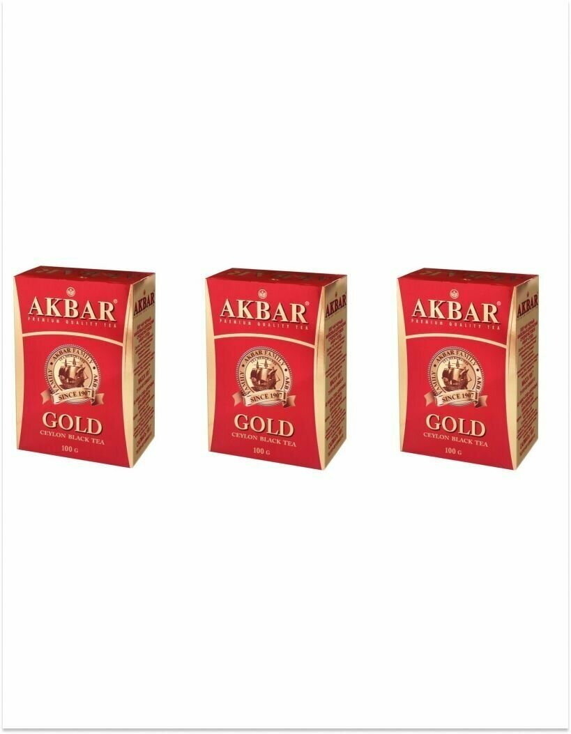 Akbar черный листовой GOLD, 100 г, 3 шт.