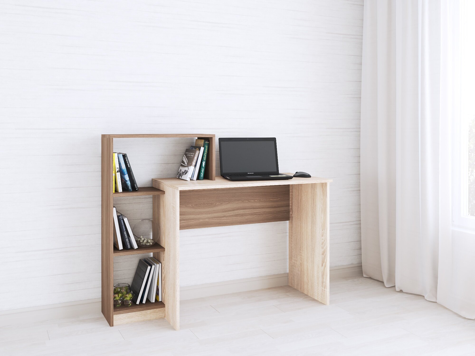 Стол письменный ДМ-29, ЛДСП, с полками, цвет ясень шимо/дуб сонома