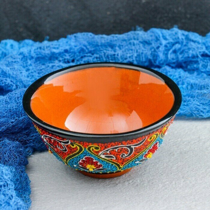 Пиала керамика, 11см, 200мл, Самарканд, узбекская посуда, риштанская керамика с узором