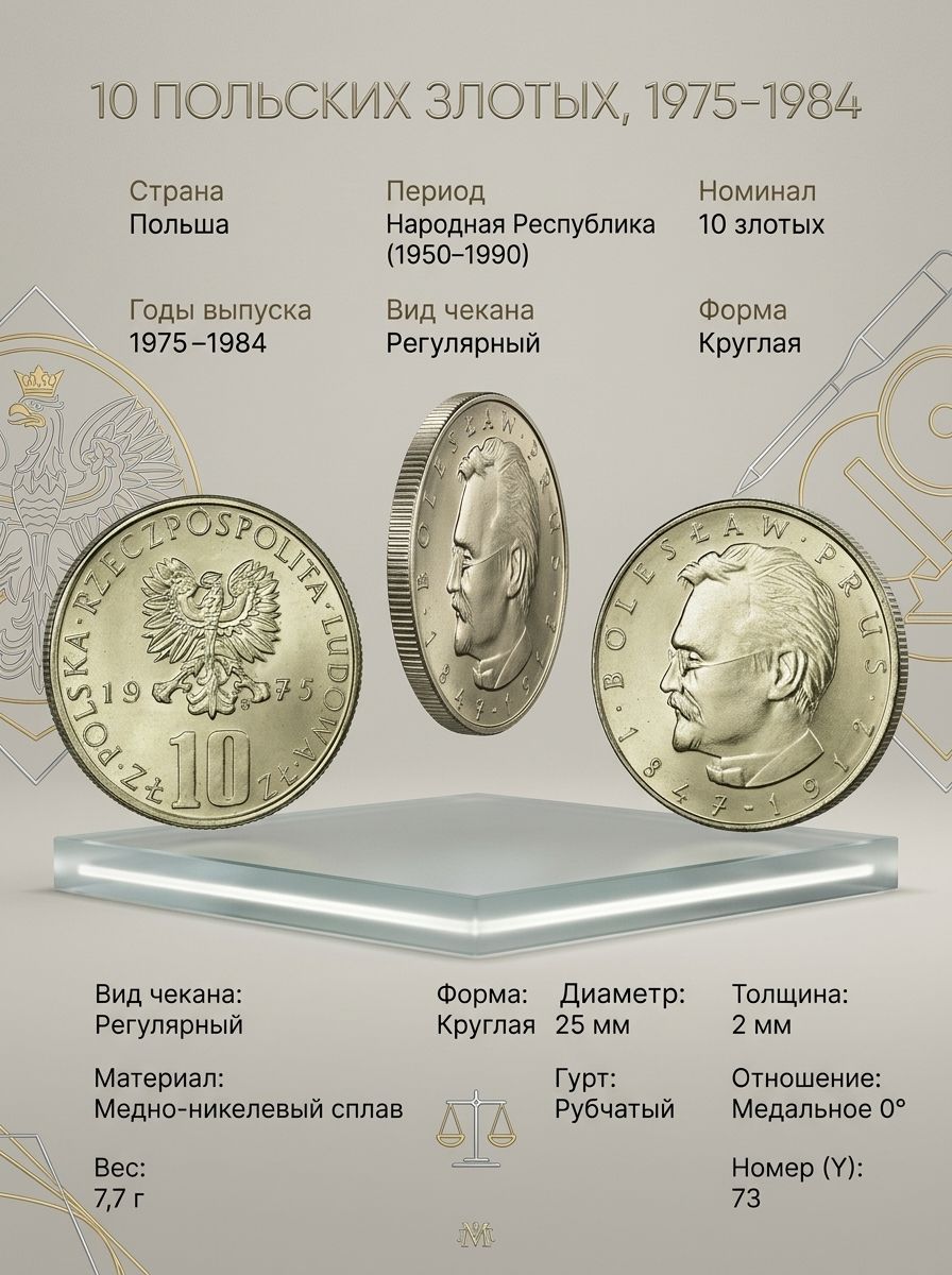 Польша 10 злотых, 1975 Болеслав Прус UNC