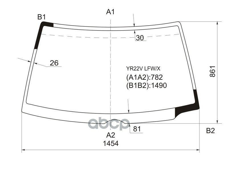 Стекло лобовое (С вырезом под щетки) Toyota Lite Ace 92-96 / Town Ace 92-96 XYG арт. YR22V LFW/X