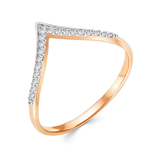 Кольцо тонкое, красное золото, 585 проба, фианит