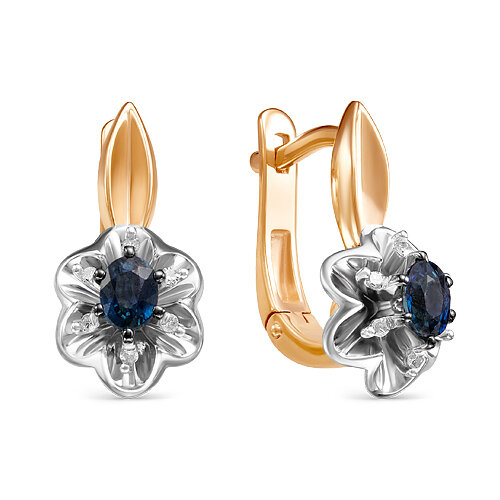 Серьги, золото, 585 проба, сапфир, бриллиант