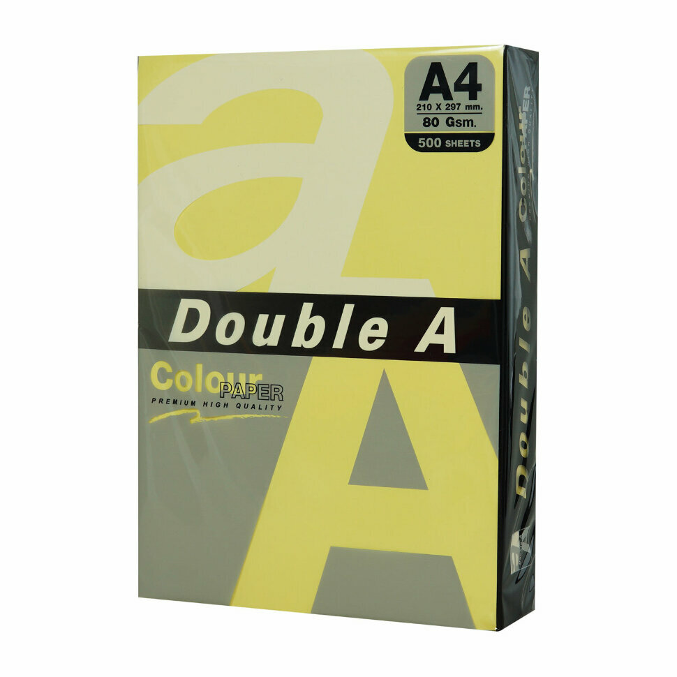 Бумага цветная DOUBLE A, А4, 80 г/м2, 500 л, пастель, желтая