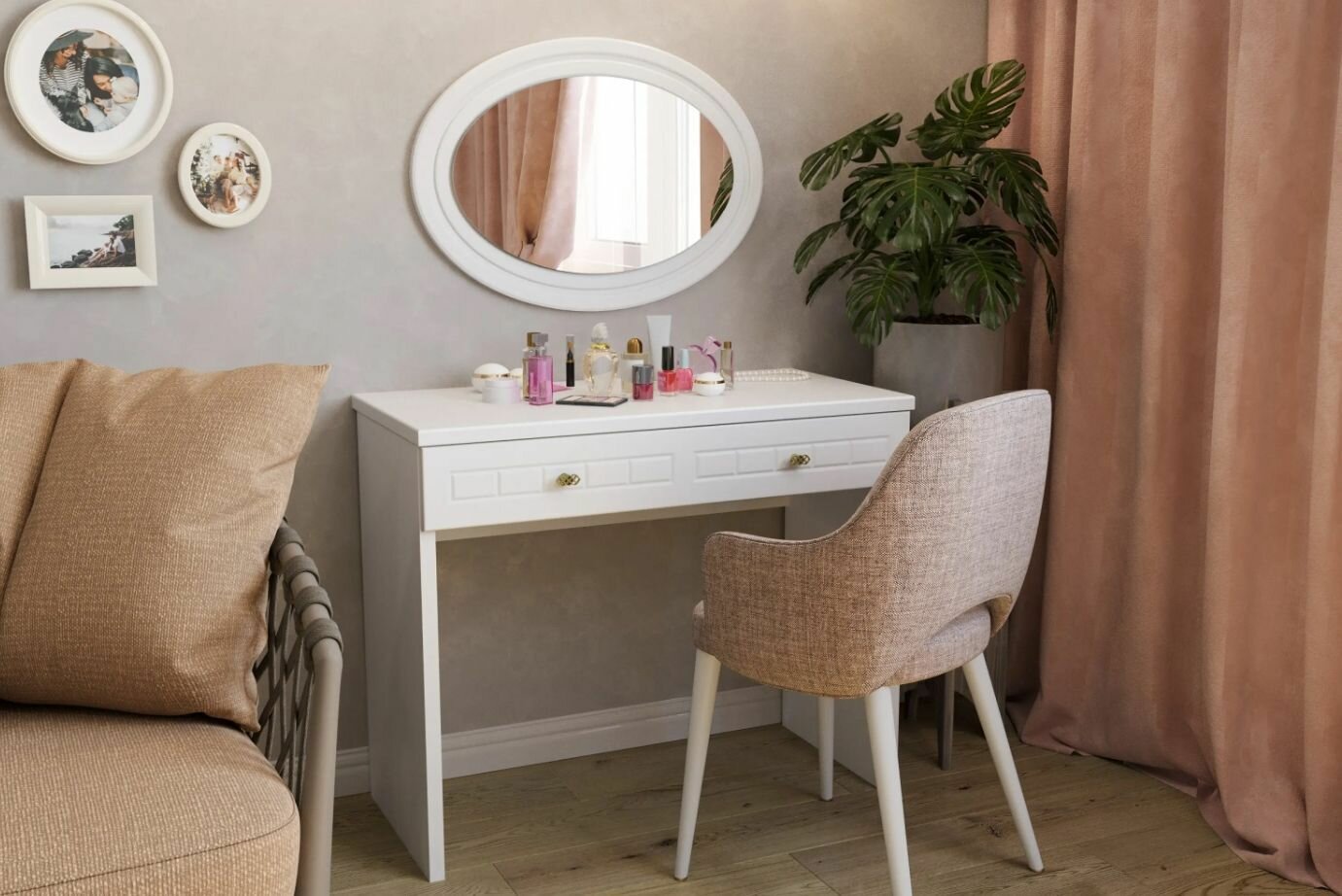 Туалетный столик с зеркалом Компасс (Compass) Монблан МБ-7343 Белое дерево