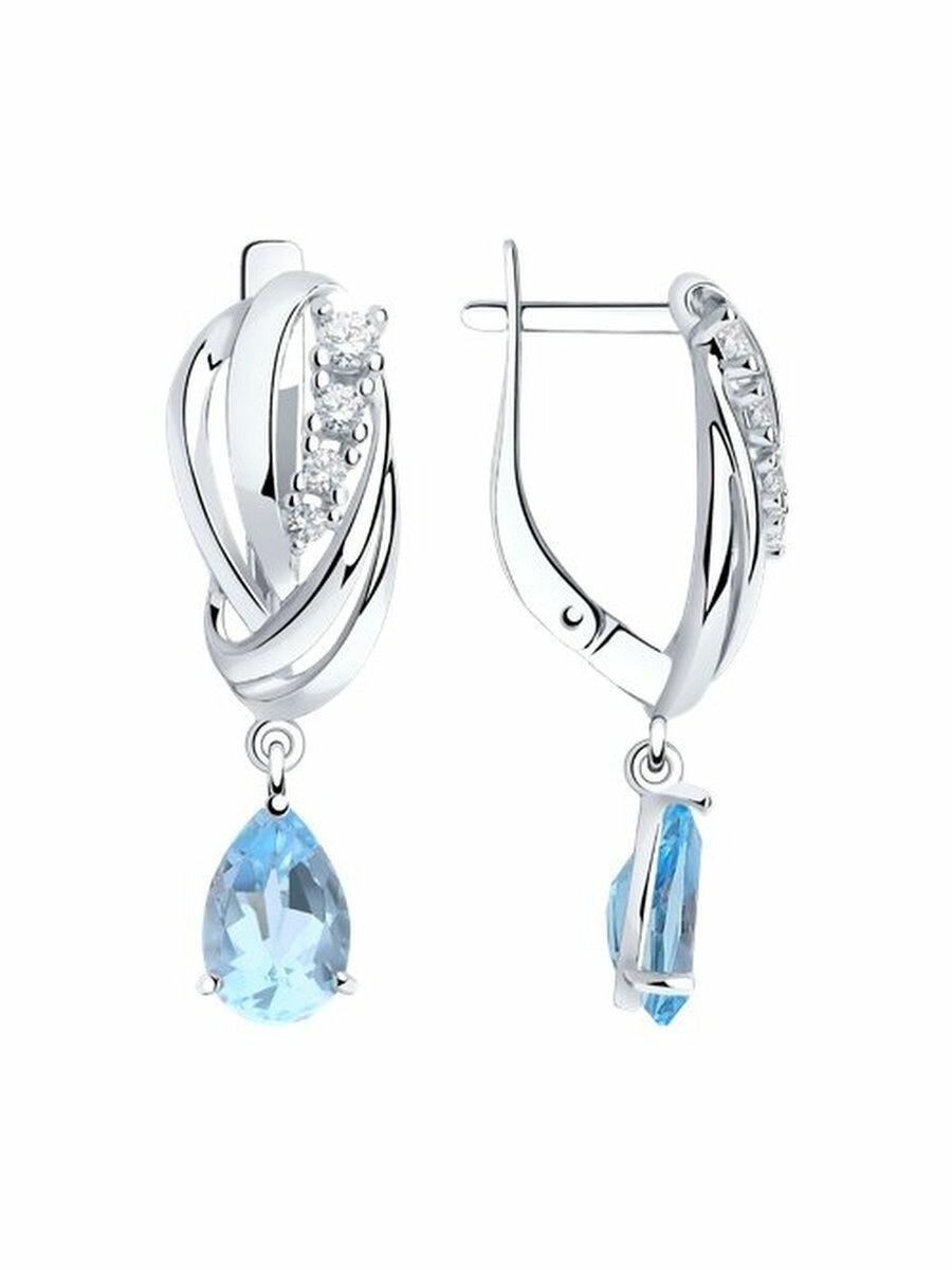 Серьги, серебро, 925 проба, родирование, топаз, фианит