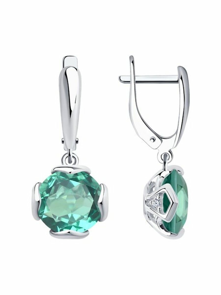 Серьги, серебро, 925 проба, родирование, фианит, кварц