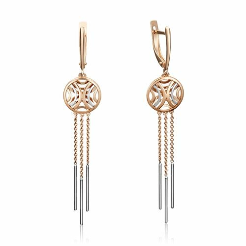 Серьги, комбинированное золото, 585 проба, родирование