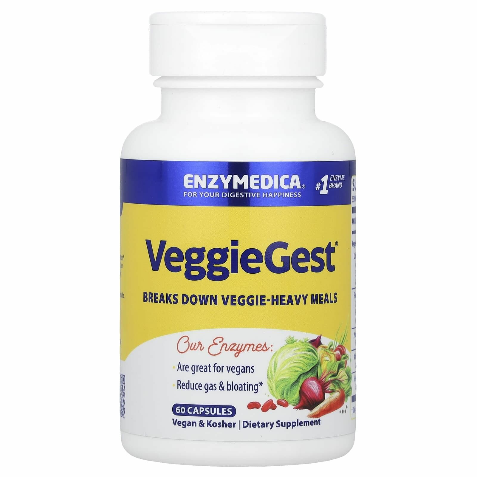 Enzymedica Ферменты, VeggieGest, для поддержки пищеварения у вегетарианцев, 60 капсул